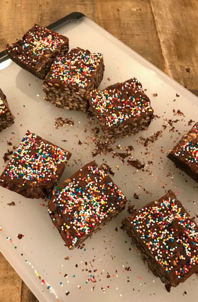 Thick Crispy Chocolate Bars with Peanut Butter Frosting - Pams Daily Dish